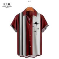China Custom Printed Men's Hawaiian Shirt Stand Collar Summer Beach Top 3D Retro 50 for sale