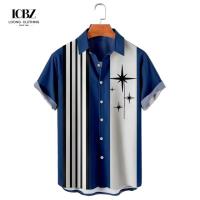 China Custom Printed Men's Hawaiian Shirt Stand Collar Summer Beach Top 3D Retro 50 for sale