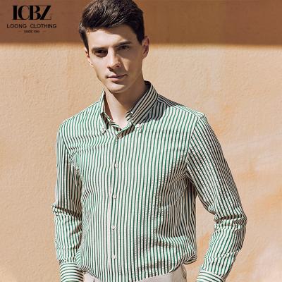China Customized Green Striped Long Sleeve Men's Business Formal Shirt Sizes S to 10XL for sale