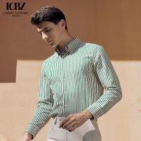 China Customized Green Striped Long Sleeve Men's Business Formal Shirt Sizes S to 10XL for sale