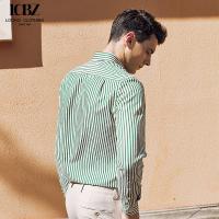 China Customized Green Striped Long Sleeve Men's Business Formal Shirt Sizes S to 10XL for sale