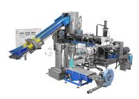 China Two Stage PET Flakes Pelletizing Machine Plastic Film Recycling 100mm for sale