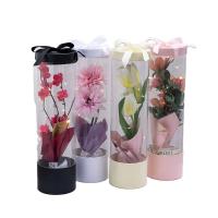 China 4c Offset Printing Round Cardboard Custom PVC Transparent Window Cylinder Flower for sale