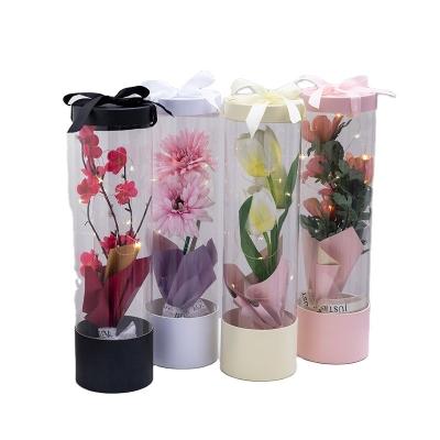China 4c Offset Printing Round Cardboard Custom PVC Transparent Window Cylinder Flower for sale