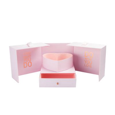 China Custom Print Rose Magnet Closure Double Layer Heart Shaped Flower Box with Drawers for sale