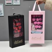 China Custom Gold Stamping Logo Flowers Display Gift Box with PVC Window and Ribbon Handle for sale