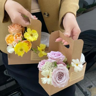 China Rigid Boxes Dekun Recyclable Kraft Fresh Flowers Coffee Paper Tray Gift Box With Handle for sale