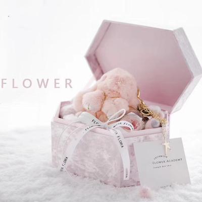 China Hexagon Shape Cardboard Paper Box for Roses and Ice Flowers 28*17*14cm or Custom Size for sale