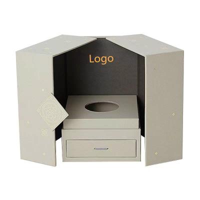 China Square Rose Paper Cardboard Jewelry Gift Box with Drawer and Custom Gold Foil Stamping for sale