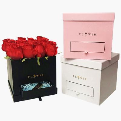 China Square Flower Packaging Boxes Preserved Rose Chocolate Corrugated Cardboard Packaging for sale