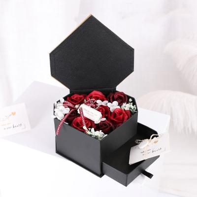 China Custom 20x12 Flower Bouquet Box Black Diamond Shaped Jewelry Chocolate Gift With Drawer for sale