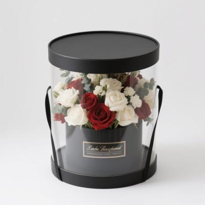 China Factory-Customized Round Bucket Flower Gift Boxes with Transparent Covers and Custom Logos - Perfect for Lovers and Friends for sale