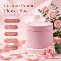 China Gold Stamping Round Shape Flower Box With Handle Floral Container For Gift Presentation for sale