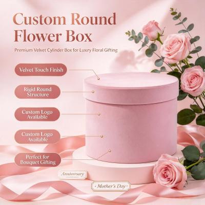 China Gold Stamping Round Shape Flower Box With Handle Floral Container For Gift Presentation for sale