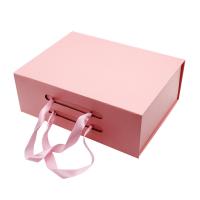 China Customized Foldable Gift Box with Ribbon Handle Hard Cardboard Packaging 20x20x10cm for sale