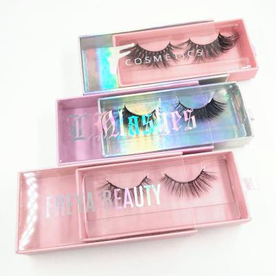 China Custom Holographic Paper Flip Top Eyelash Magnetic Box 11x6x2.5cm with Ribbon Handle for sale