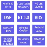 China TS10 Android 7708 Radio 7850 7851 Amplifier 4G 32GB 4+64GB Car Screen 6+128GB Player 4G AM 360 Camera Headunit for sale