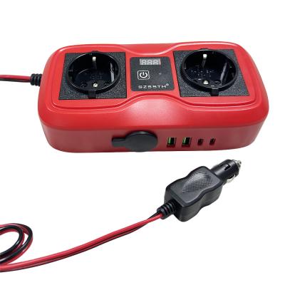 China SDK Network SZSSTH DC 12V To 220V 230V 240V AC 2AC Outlet 2USB Port 200W Socket GaN PD Fast Charger Car Power Inverter for sale