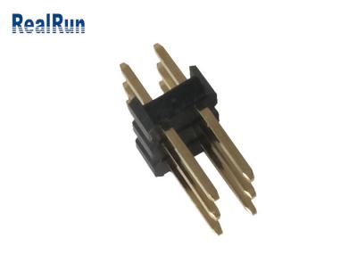 China 3.0A 6P Male DIP Pin Header Black PA6T Brass 2.54mm Pitch Double Straight for sale