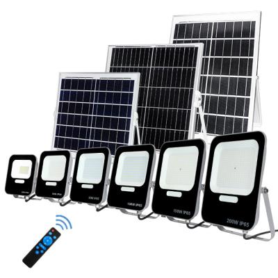 China 100w 150w 200w LED Solar Powered Flood Lights Warehouse Ground Mounted Remote Controlled for sale