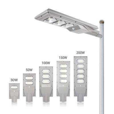 China All in One Solar Powered LED Street Light 100W 200W 300W SMD2835 LiFePO4 Battery IP65 for sale