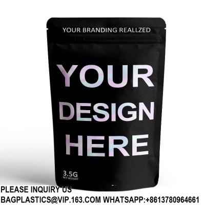 China Custom Printed Stand Up Pouch with Resealable Slider Zipper Flat Bottom 3.5g Matte Candy Bag for sale