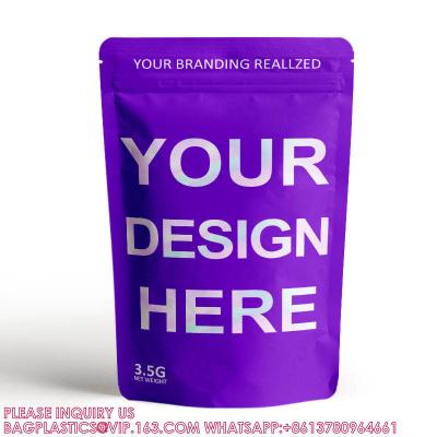 China Custom Printed 3.5g Black Mylar Bag with Ziplock Aluminum Foil Smell Proof Stand Up Pouch for sale