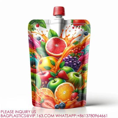 China Reusable 250ml 8oz Liquid Spout Pouches Food Grade Plastic Beverage Bags with Screw Caps for sale