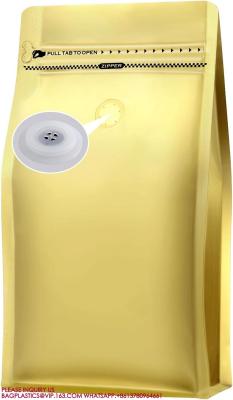 China Sealable Coffee Bags with Valve 16oz 1lb Flat Bottom Stand Up Barrier Pouches Kraft for sale