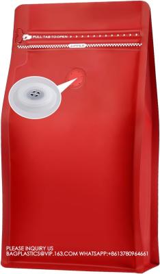 China Kraft Paper Flat Bottom Coffee Bag 340g with Air Valve and Reusable Zipper 125x235x65mm for sale