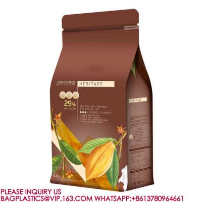 China Custom Flat Bottom Ziplock Bags 100g Smell Proof Kraft Paper Coffee Bean Packaging Biodegradable PLA for sale
