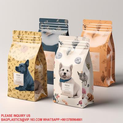 China Custom Printed Resealable Flat Bottom Stand Up Pet Food Pouch with Zipper 20-300 Micron for sale