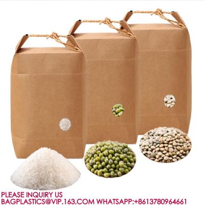 China Kraft Paper Rice Packaging Bags 1kg to 20kg with Clear Window and Zipper Seal for sale