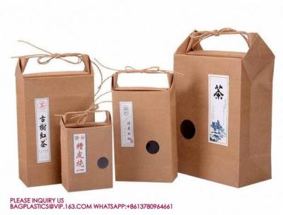 China 2 Ply Kraft Paper Bag with String Tie Handle for Rice Flour Tea Leaves Seed Packaging 1kg 5kg for sale