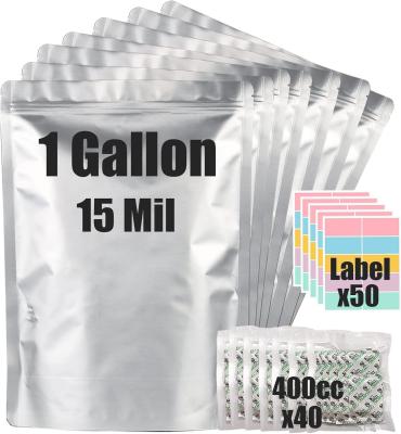 China Custom Silver Aluminum Foil Mylar Ziplock Bags for Food Packaging 1 Gallon 5 Gallon for sale