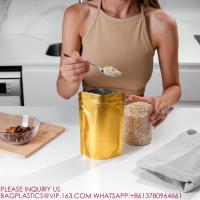 China Matte Gold Stand Up Bags Smell Proof Resealable Bags 100pcs Zip Sealable Foil Packaging Pouches for sale