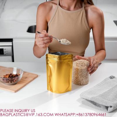 China Matte Gold Stand Up Bags Smell Proof Resealable Bags 100pcs Zip Sealable Foil Packaging Pouches for sale