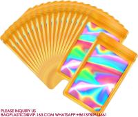 China Custom Holographic Mylar Pouch Bags with Clear Window Resealable Ziplock 14x20cm for sale