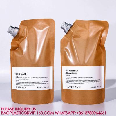 China Eco-Friendly Kraft Spout Pouch 100ml to 1000ml Customizable Refill Bag for Shampoo Lotion for sale