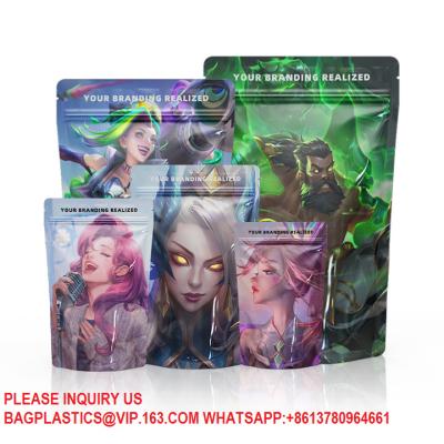 China Wholesale Clear Holographic Mylar Bags 200 Micron Smell Proof Stand Up Zipper Pouch Custom Logo for sale