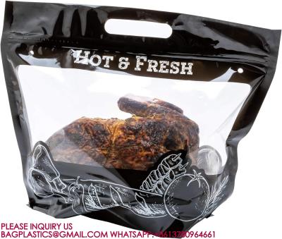 China Custom Printed Rotisserie Chicken Stand Up Pouches 12.7x5.7x10.4 Inch with Clear Window and Zipper for sale