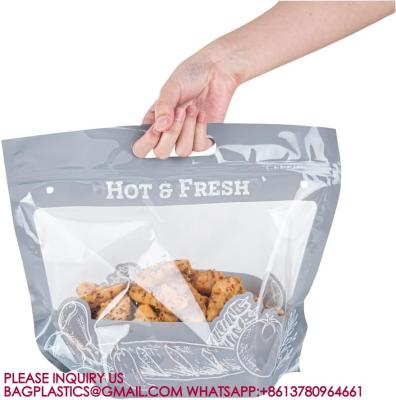 China Greaseproof Hot Food Delivery Bags 12.7x5.7x10.4in with Clear Window and Built-In Handle for sale