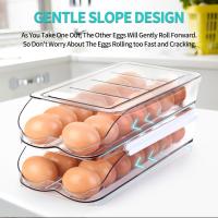 China Egg Holder For Fridge, Automatic Rolling Egg Container For Refrigerator, Stackable Fridge Organizers And Storage With Lid, Clear Plastic Egg Dispenser & Tray for sale