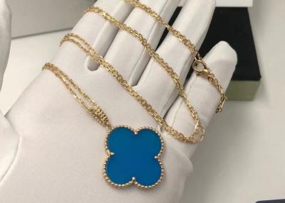 China Certified Blue Flower Shape 18 Carat Gold Chain , Sweet Alhambra Gold Long Necklace for sale