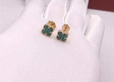 China Women Gifts Fashionable Mini Size 18K Gold Earrings With Malachite for sale