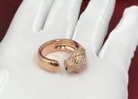 China Certified Gold Panther Ring , 18K Gold Diamond Ring With Emeralds Onyx for sale