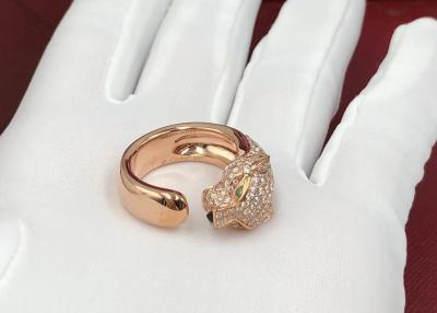 China Certified Gold Panther Ring , 18K Gold Diamond Ring With Emeralds Onyx for sale
