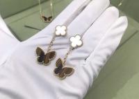 China White Mother Of Pearl Van Cleef 2 Motif Earrings Butterfly Shape for sale