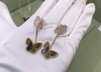 China White Mother Of Pearl Van Cleef 2 Motif Earrings Butterfly Shape for sale