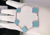 China 5 Motifs 18K Gold Bracelet , Van Cleef Alhambra Bracelet Blue With Turquoise for sale
